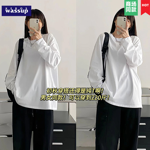 Buy one get one free 230g heavyweight pure cotton long-sleeved t-shirt for men autumn and winter ...