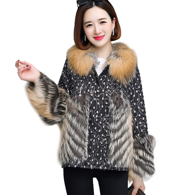 Real fox fur fur coat for women with spliced denim 2024 winter new ...