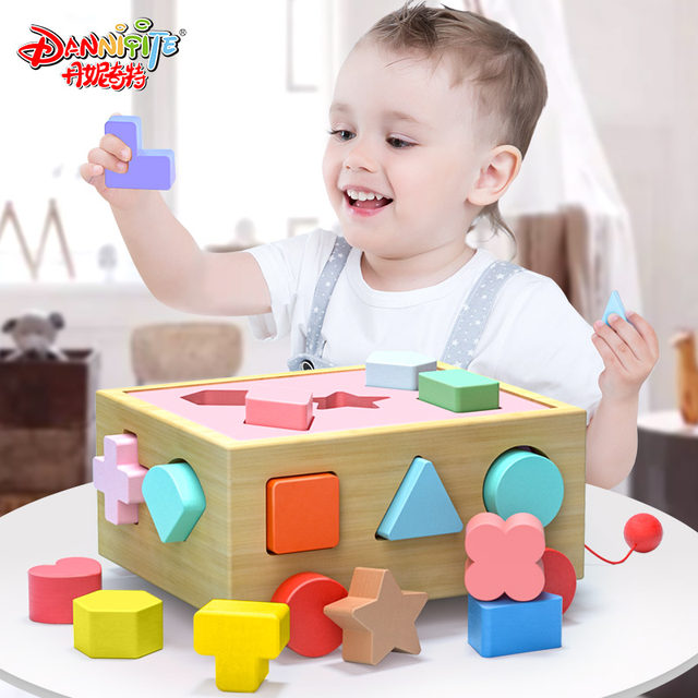 Infants and young children baby building block shape matching assembly ...
