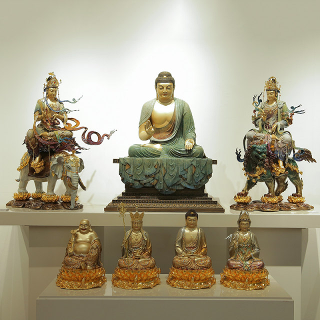 High -end handmade painting Wenshu Puxian Buddha statue Buddhist hall ...