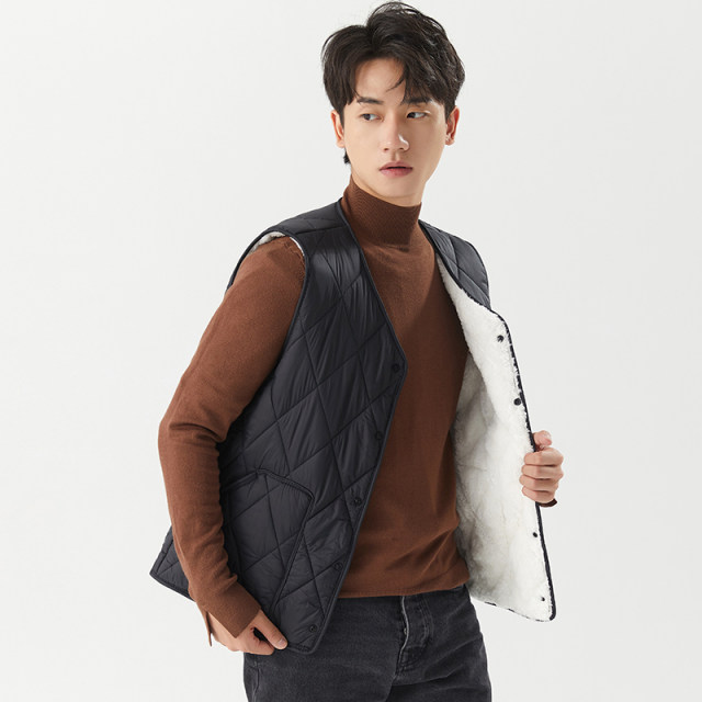 Down cotton vest men's autumn and winter plus velvet thickened warm vest bottoming liner vest ...
