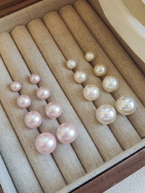 Shijiazheng round pink pearl earrings for women 999 sterling silver ...