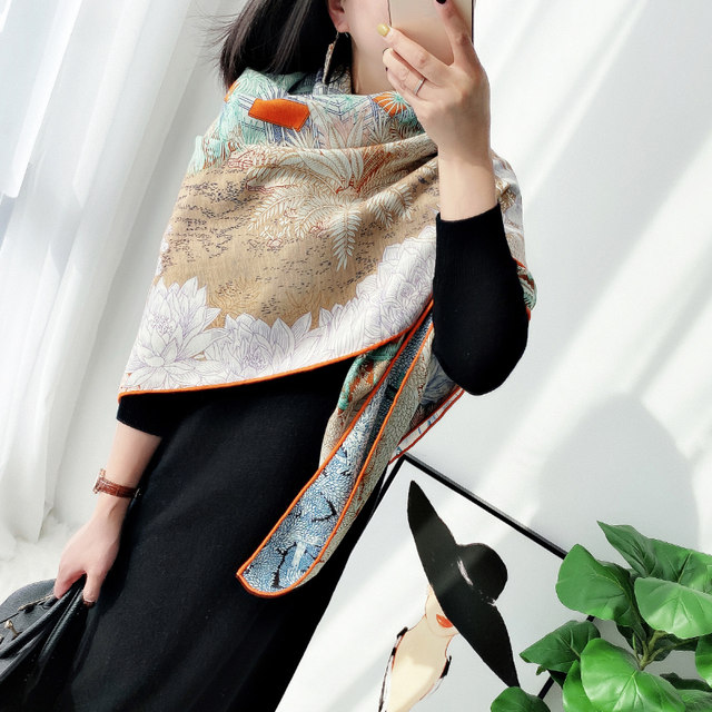 Beautiful and stylish double-sided and two-color silk wool square scarf ...