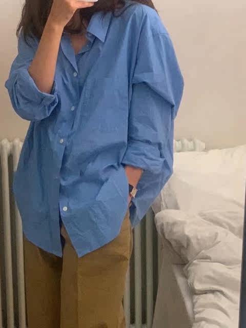 2025 Spring Korean thebarnnet eight-cream blue shirt classic long ...