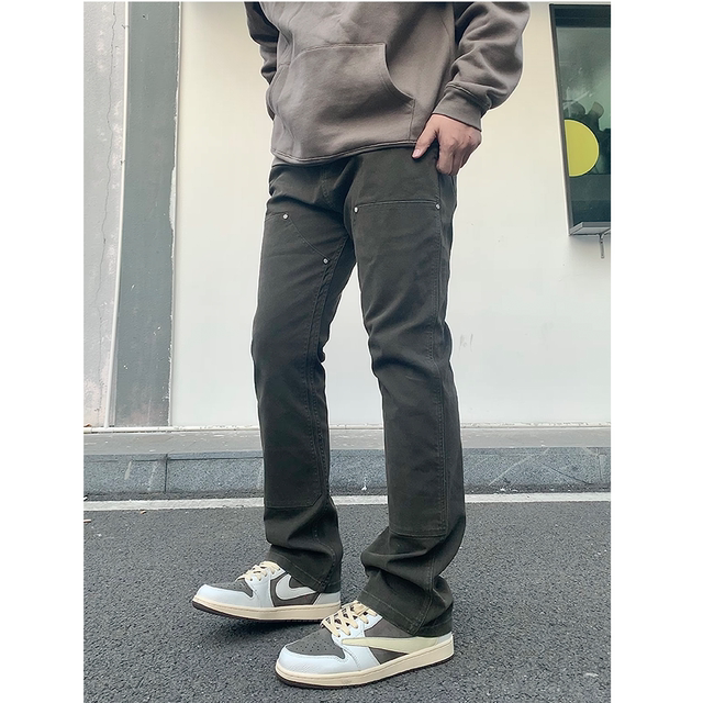 ANYWEAR2024 early autumn slightly flared olive green logging pants vibe ...