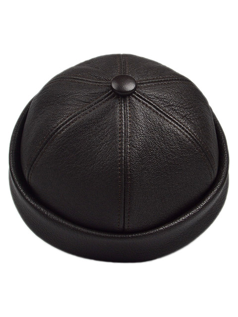 Autumn and winter new and elderly leather hat Men's landlord hat retro ...