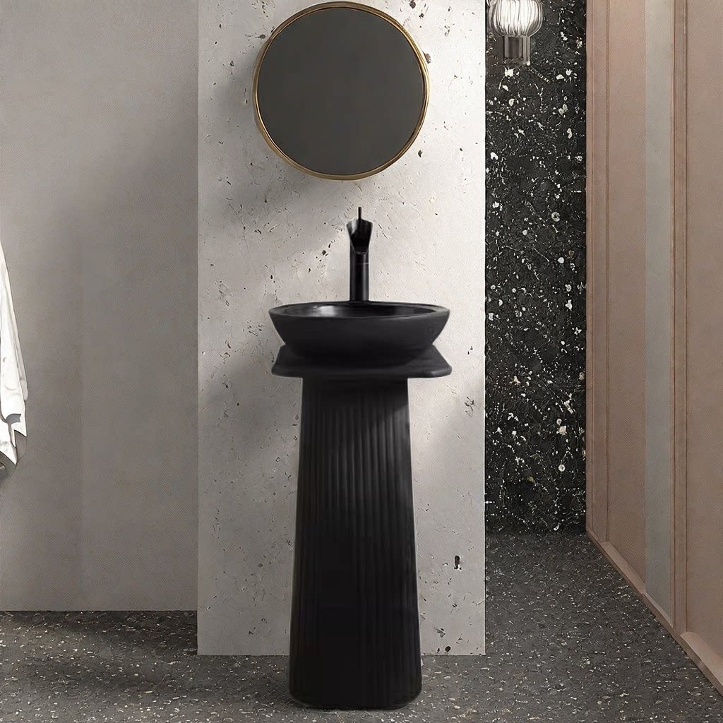 Estclass Black Gold Ceramic Column Wash Basin - Outdoor/Balcony