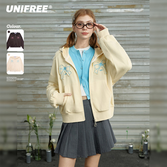 UNIFREE hooded zipper sweatshirt jacket women's loose and versatile ...