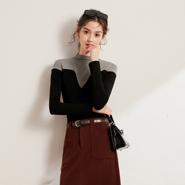 Bailu language design sense contrasting color stitching T -shirt 2024 ...