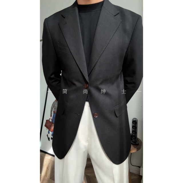 Jian Shang Gentleman Men's Business Casual Suit Set Navy Blue Single Breasted Suit Jacket Men's ...