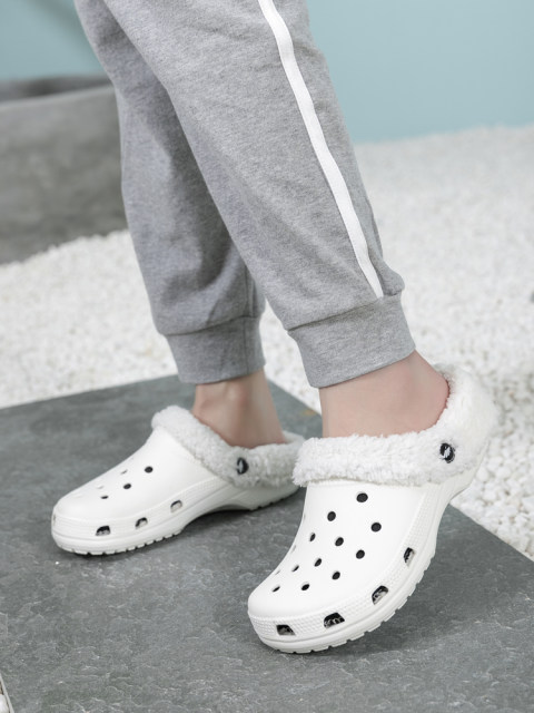 Plush velvet Crocs Women's Autumn and Winter Cute Baotou Bag Heel Furry ...