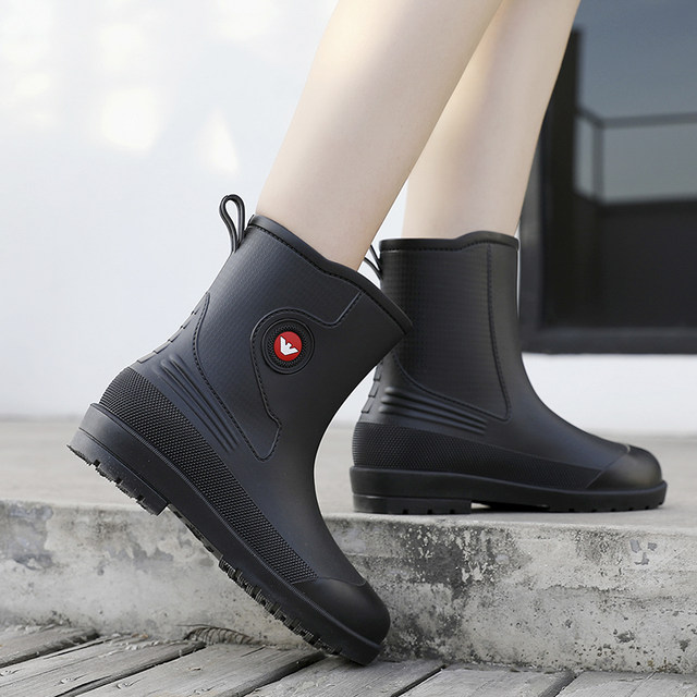 Rain boots women's anti-slip wear-resistant plus velvet water shoes ...