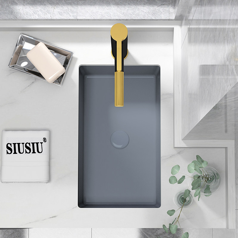 Siusiu Ultra-Narrow Vertical Undermount Basin - Gray Ceramic