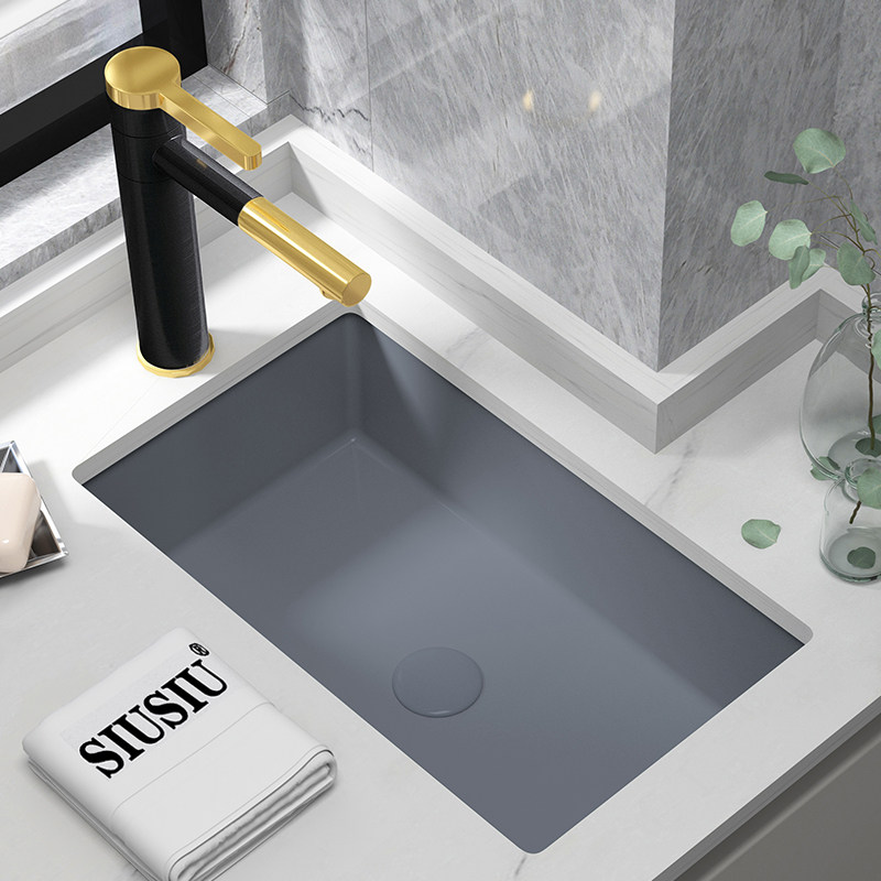 Siusiu Ultra-Narrow Vertical Undermount Basin - Gray Ceramic