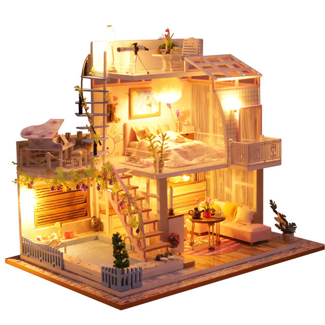 diy hut handmade mini house art villa assembled wooden model girl gift toy