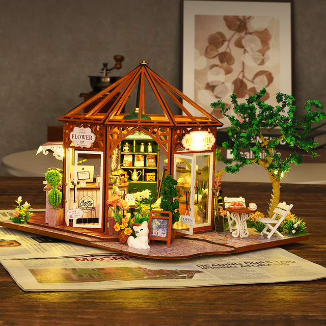 DIY huts Xitioca coffee house handmade wooden model assembly small ...