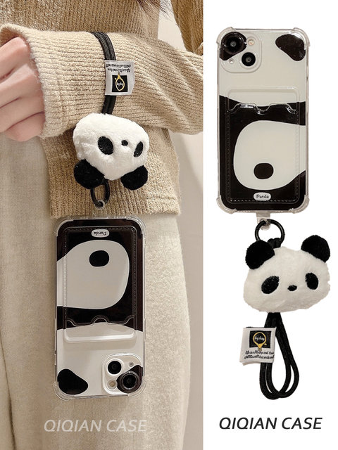 Qiqian cute panda plush wristband iphone16/15 mobile phone case is suitable for Apple 14 ...