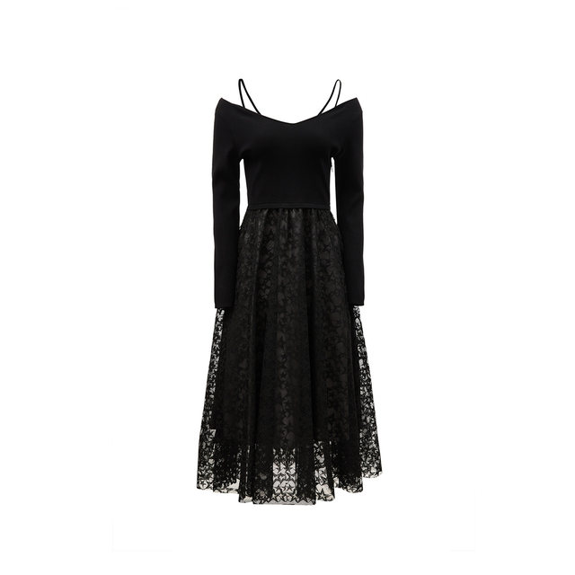 VEROMODA Ora dress 2024 Autumn new V -neck lace stitching knitted elegant temperament A