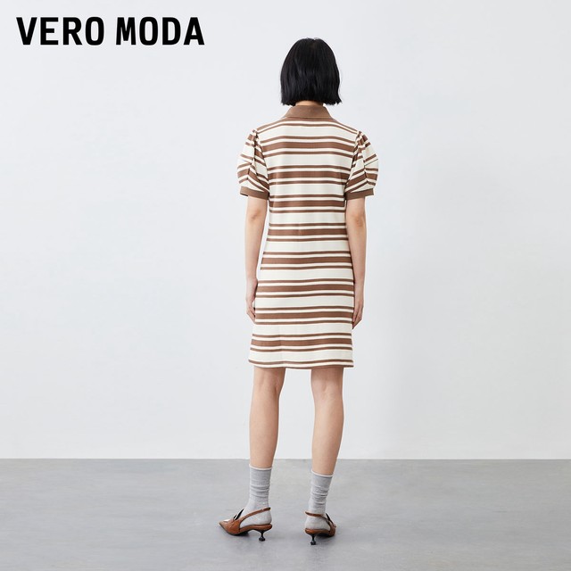 VeroModa Outlet Dress Spring and Autumn New Retro POLO Collar Contrast Color Stripes Simple ...