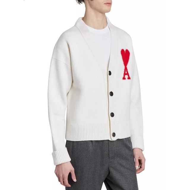 AMI Paris Heart-shaped monogrammed wool cardigan men's sweater classic ...