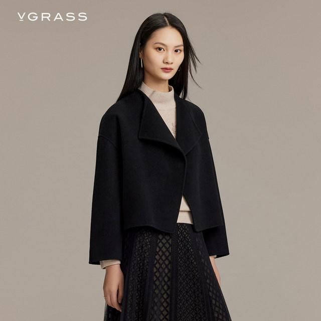 VGRASS retro wool black short woolen coat winter new high-end coat VSD1N42270