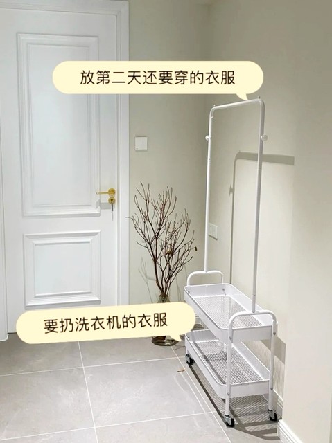 Double-layer coat rack floor-standing bedroom movable clothes rack ...