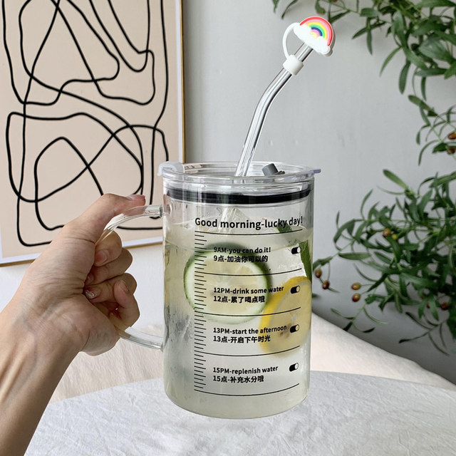 1000ml large capacity early retirement graduated glass straw cup ins ...