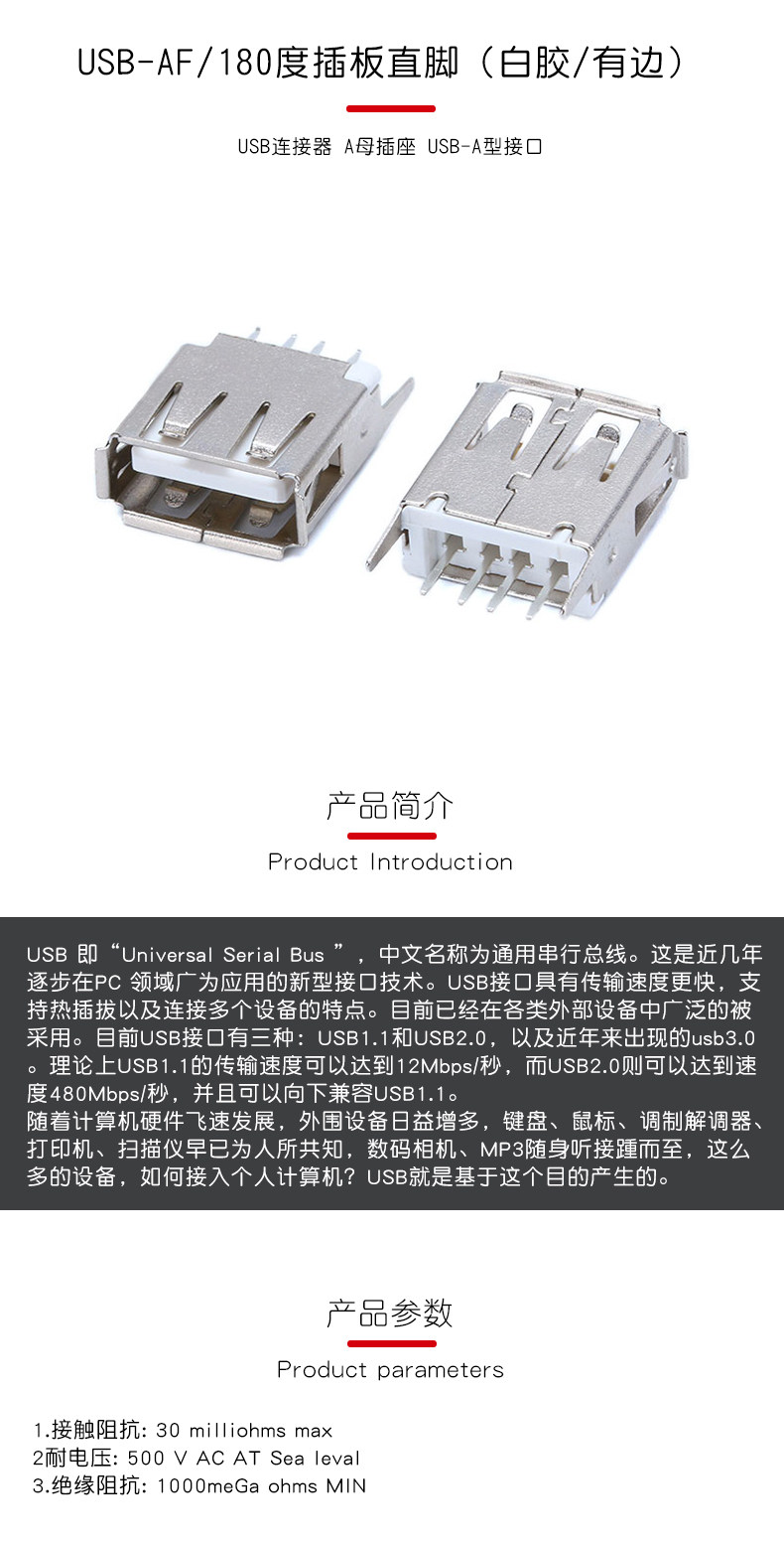 เบ้า - Usb-af/180 องศาปลั๊กตรงฟุต (กาวสีขาว/มีขอบ) (20 ชิ้น) | คุณซี