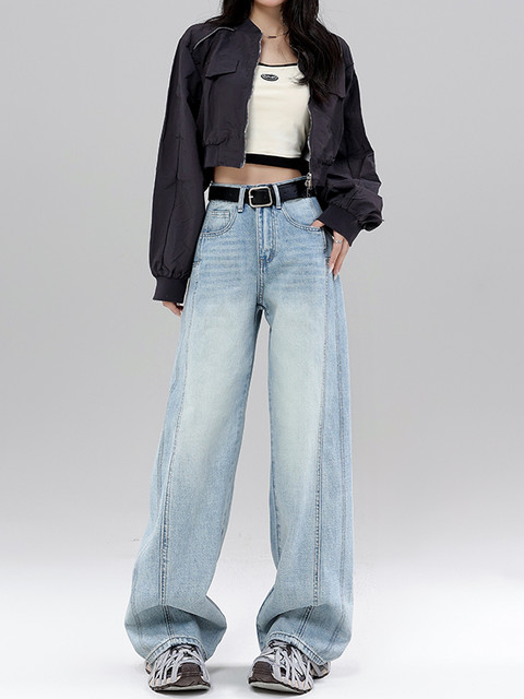 Light blue scimitar jeans for women in summer 2025 new American high waist versatile loose ...