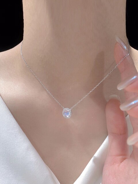 Jusong klein aurora necklace female simplicity small fresh forest blue round collarchain ...