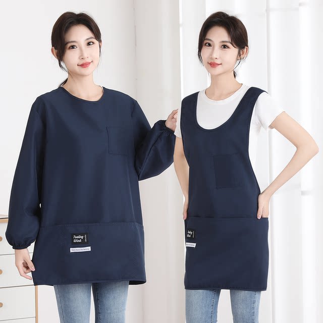Fashionable long-sleeved cross-strap apron waterproof and oil-proof ...