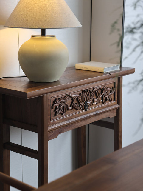 Ink orchid carved solid wood flat-top table Chinese Zen style entrance ...