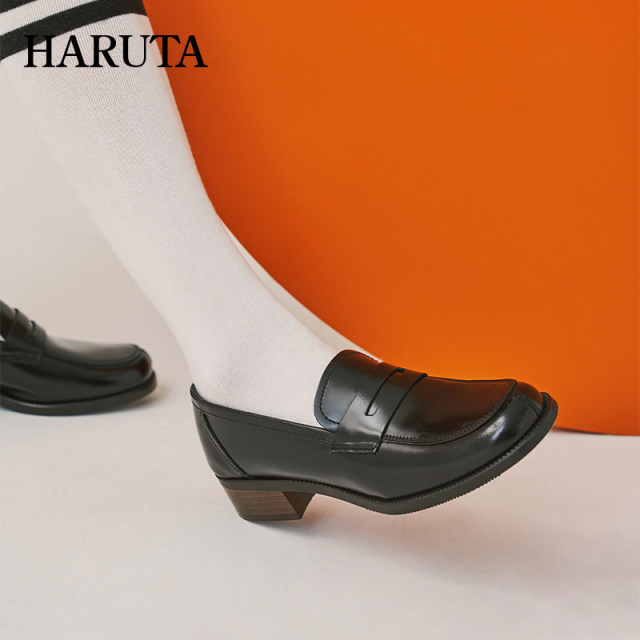 Haruta Japanese high-end genuine leather 545 mid-heeled slip-on loafers ...