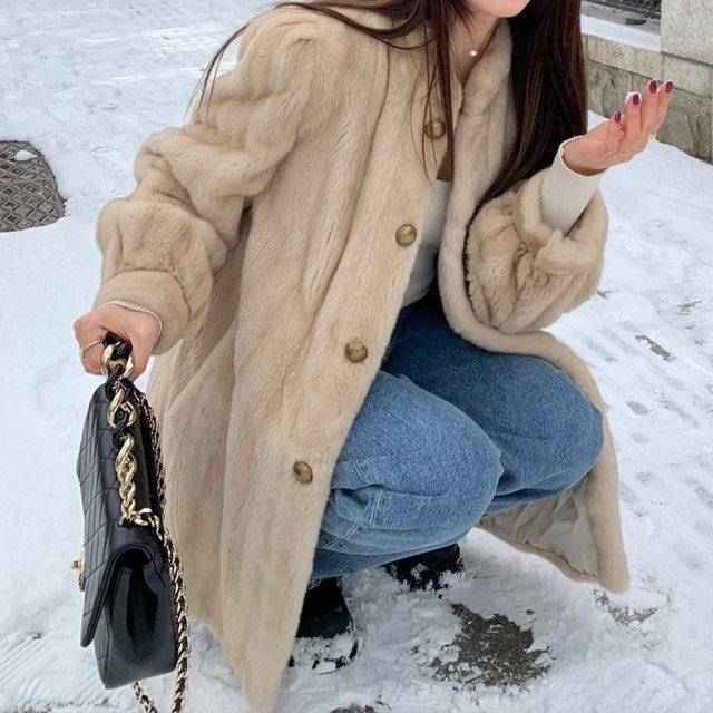 Eco-friendly mink fur women's mid-length thickened and warm 2023 winter new imitation mink fur ...