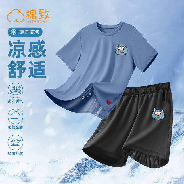 Cotton children's clothing boys summer suit 2024 new summer ice silk ...