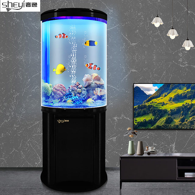 Luxury fish tank living room small cylindrical vertical fish tank semi ...