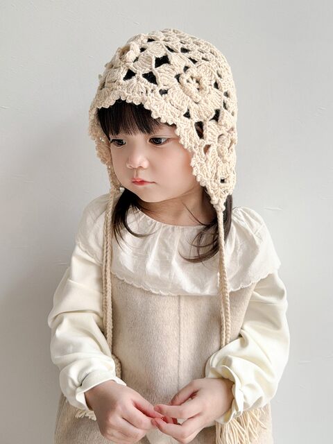 Girls Hats Autumn and Winter Korean Style Handmade Knitted Flower ...