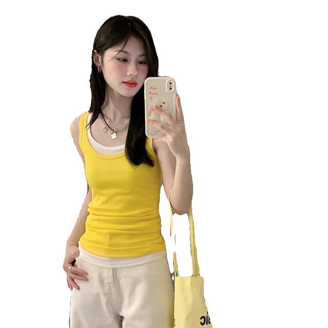 Pure hot girl fake two yellow camisole vests Female summer chic niche ...