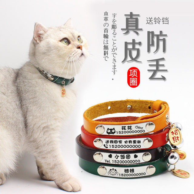 Cat collar cat collar engraved cat brand cat bell genuine leather anti ...