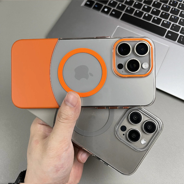 Magnetic contrasting color splicing case suitable for iPhone15pro Apple ...