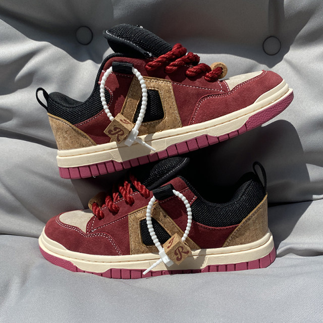 Niche original design bread shoes retro burgundy men's shoes 2024 ...