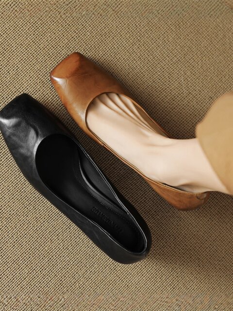 Simple retro square toe thick heel single shoes for women in spring and ...