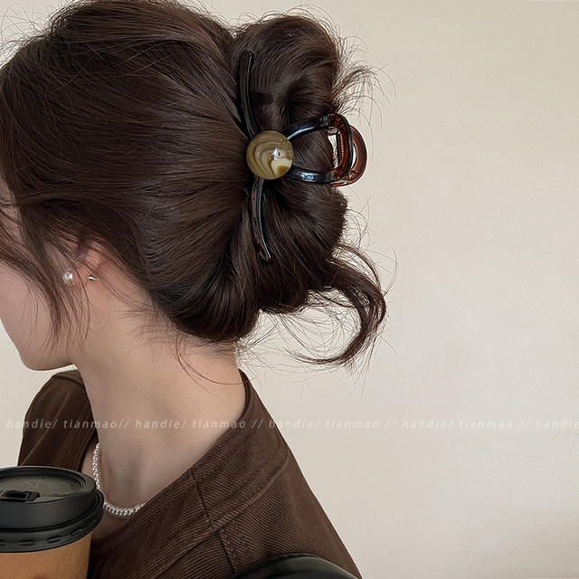 High-end coffee-colored pearl clip for women 2024 new hair clip with ...