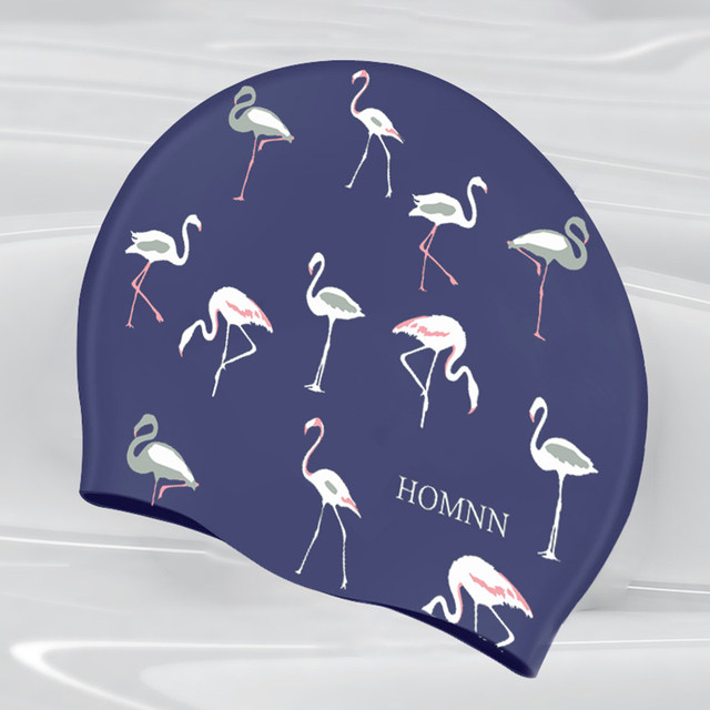 Purple printed silicone swimming cap for women adult waterproof ear ...