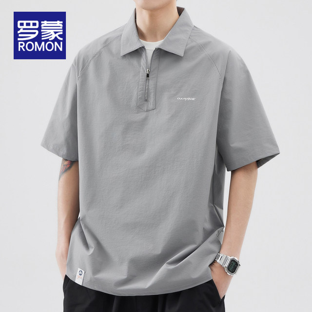Romon American Bingshi Polo Shirt Men's Short Sleeve Summer Loose ...