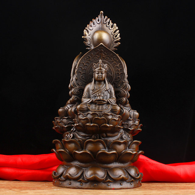 Bronze three-faced Buddha statue, Saha three saints ornaments, copper ...