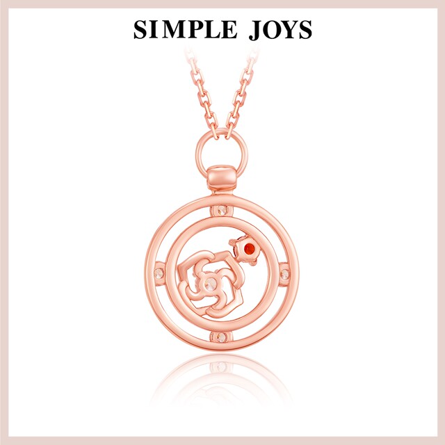 SimpleJoys Rose disc necklace s925 sterling silver retro ruby ...