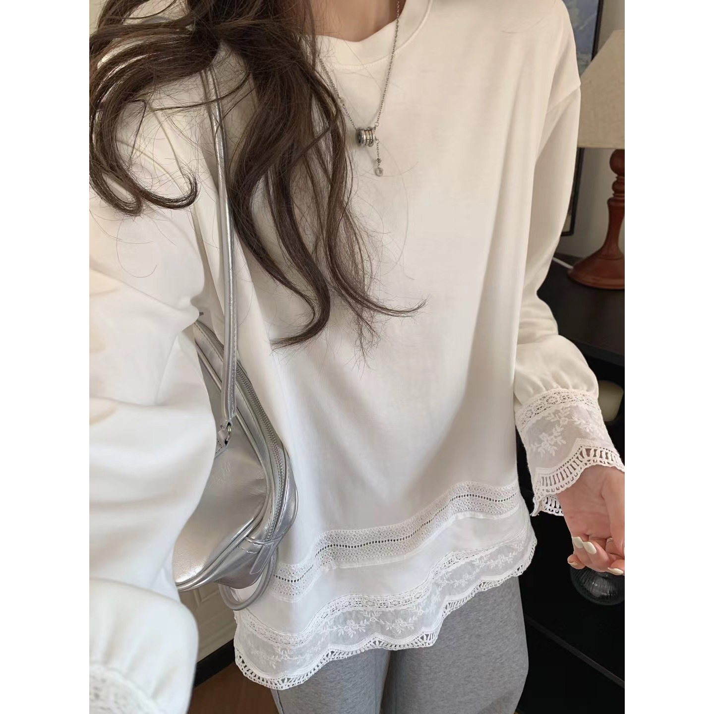 2.20 Spring new model YHH-A1206 Korean version exquisite cotton edge splicing loose versatile ...