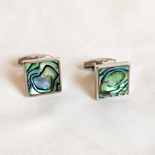 Natural deep sea black mother-of-pearl French cufflinks square golden ...