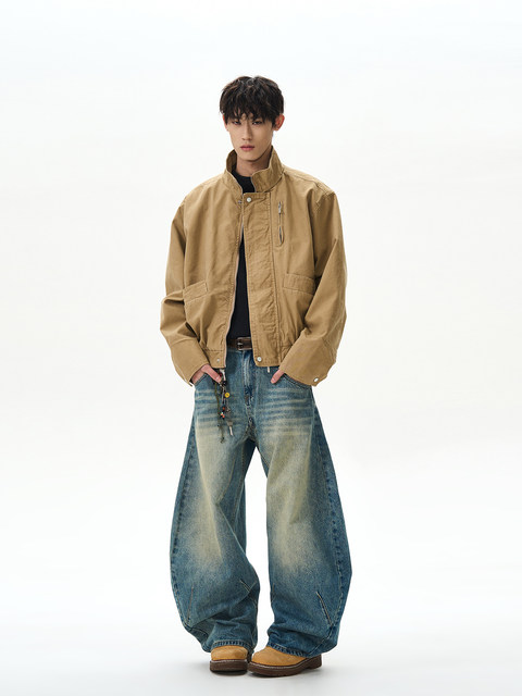 A PUEE American retro bomber stand collar bomber jacket for men and ...